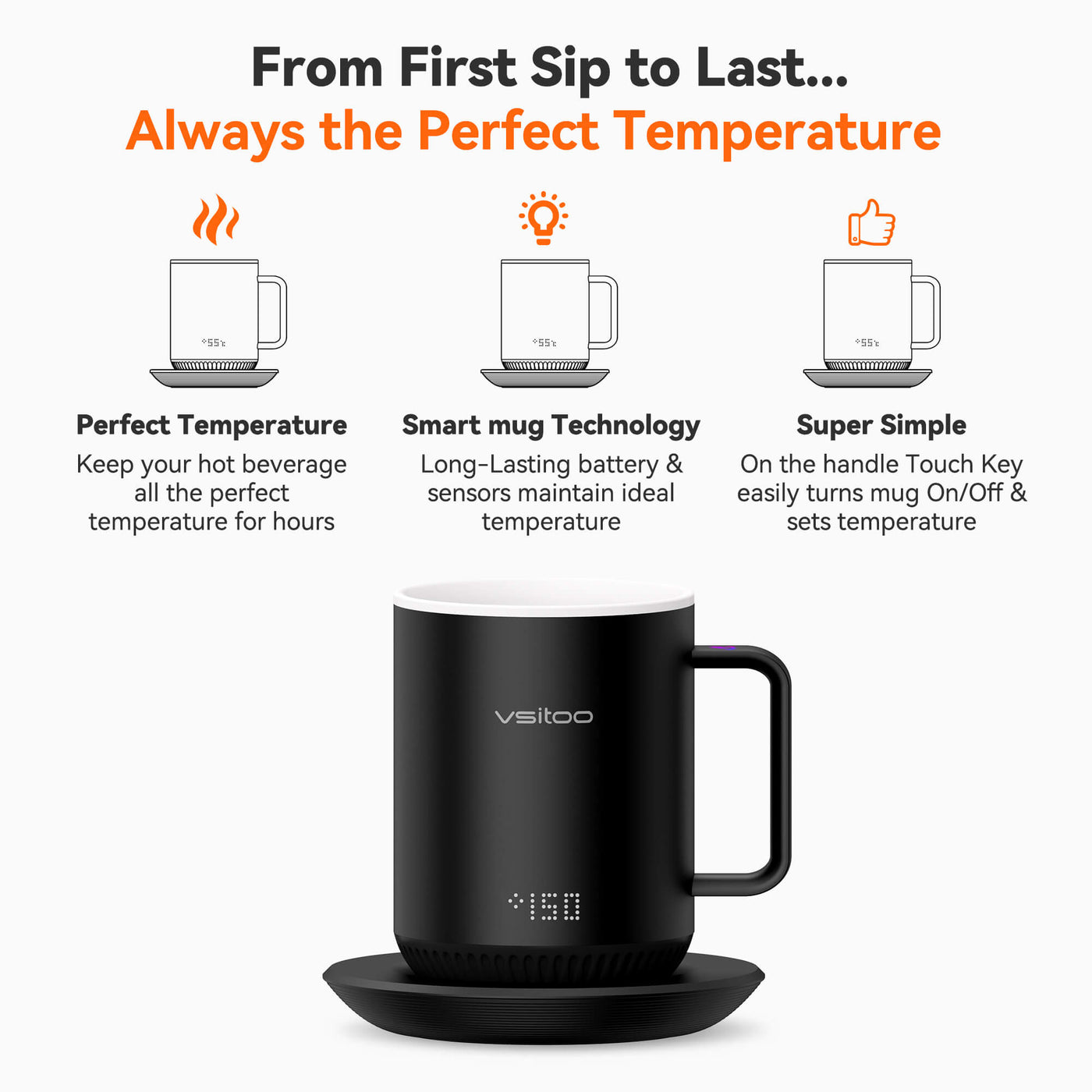 VSITOO S3 Self Warming Mug for Self Heating Coffee | Smart Mug