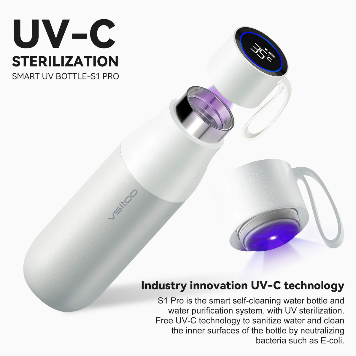 VSITOO SMART UV BOTTLE-S1 Pro,BPA-Free, AI Self-Clean, 30-Day Battery.